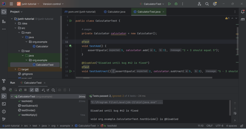 JUnit Disable Tests JUnit Disable Tests