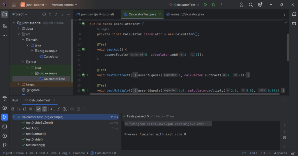 Junit Assertequals Method